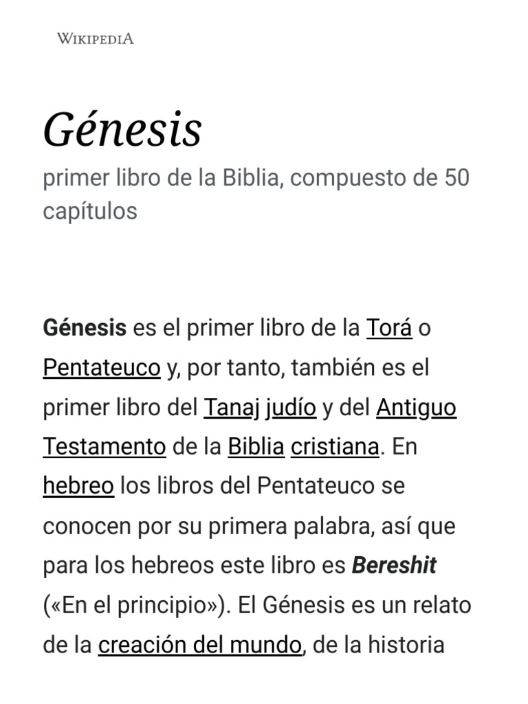 Génesis - Wikipedia, La Enciclopedia Libre | PDF | Libro del Génesis | Contenido bíblico