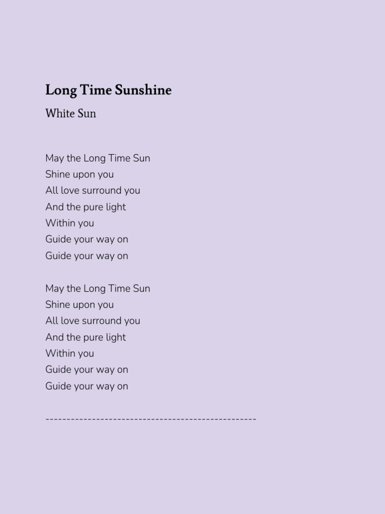 Letra Musical de 'Long Time Sunshine' (Idioma Original e Com Tradução ...