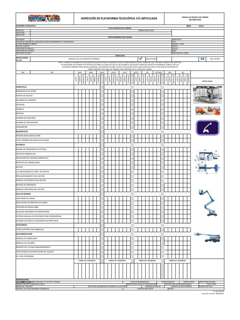 Checklist Plataforma Telescopica | PDF | Vehículos | Bienes manufacturados