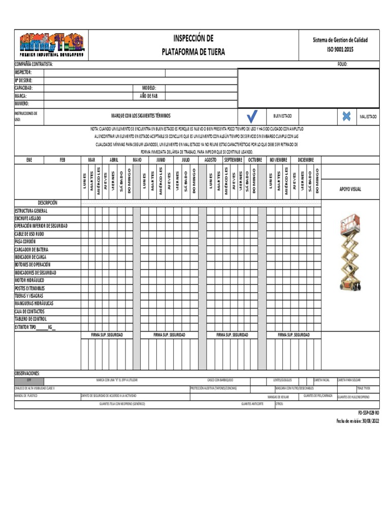 Checklist Plataforma Tijera | PDF