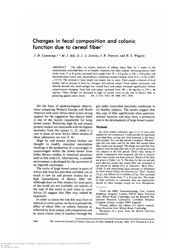 1976 Changes in Fecal Composition and Colonic Function Due To Cereal ...