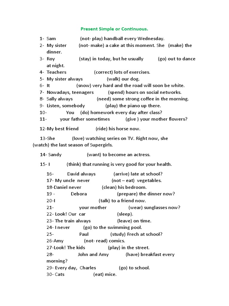 30 Present Tense Exercises. | PDF