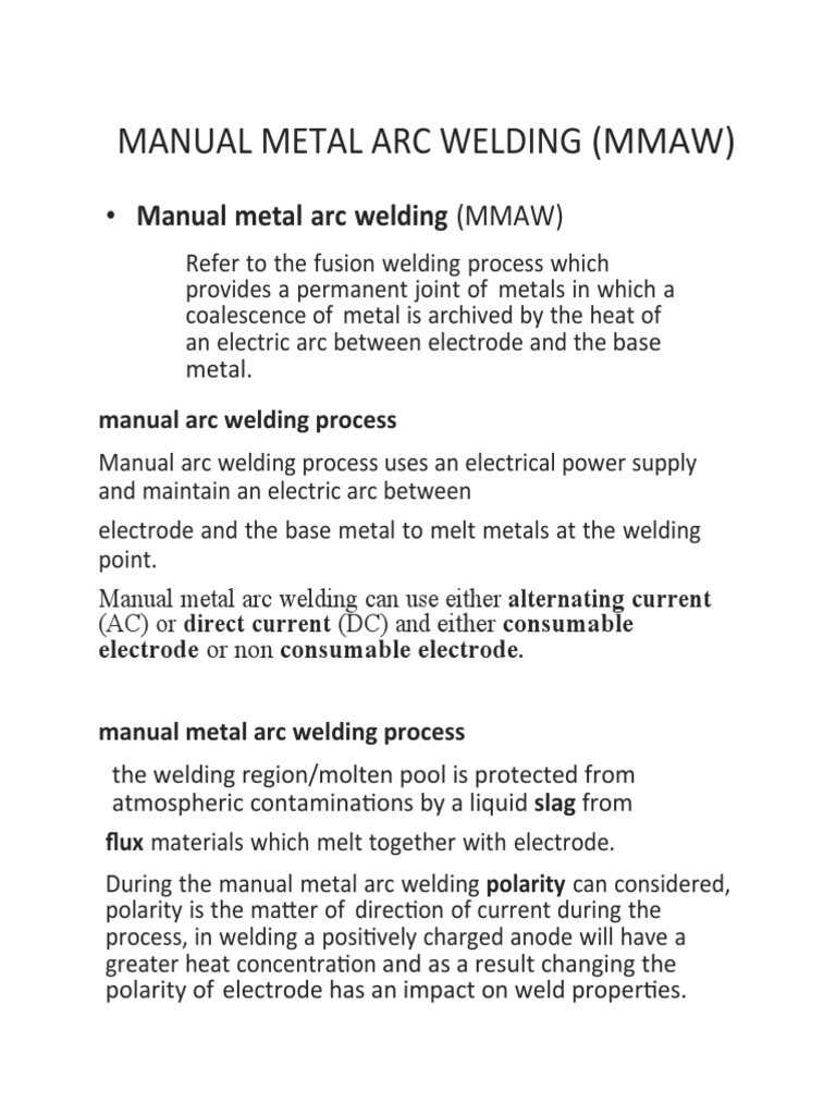 Manual Metal Arc Welding (MMAW) | PDF | Construction | Welding