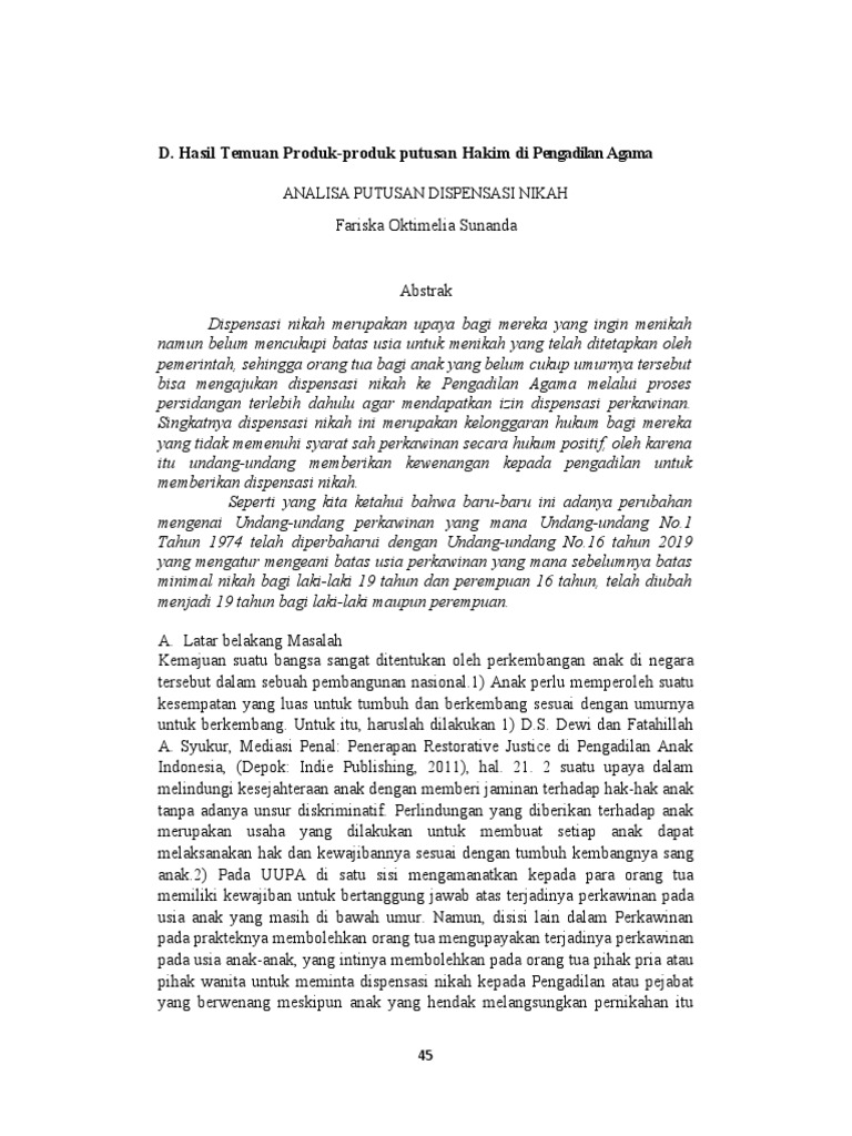 Dispensasi Nikah di Pengadilan Agama: Studi Kasus dan Analisis | PDF