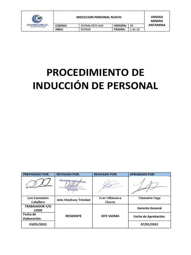 3.2.SSOMA - PETS.014 - Procedimiento de Inducción Del Personal | PDF ...