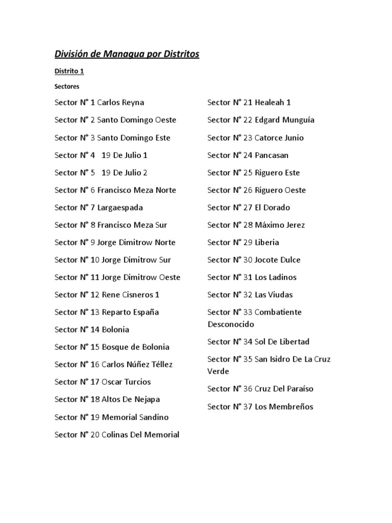 División de Managua Por Distritos | PDF | Centroamérica | Nicaragua