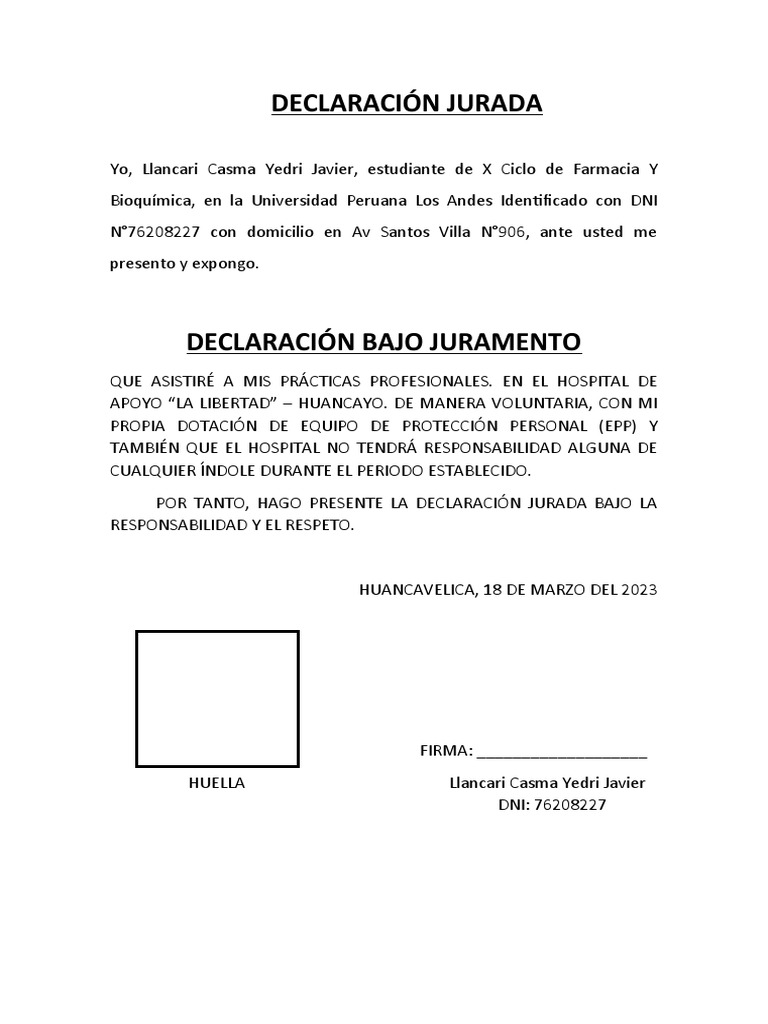 Declaración Jurada | PDF