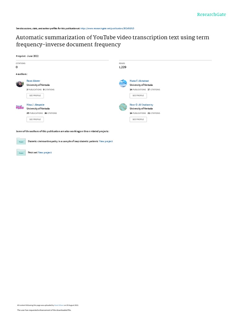 Automatic Summarization of Youtube Video Transcription Text Using Term ...