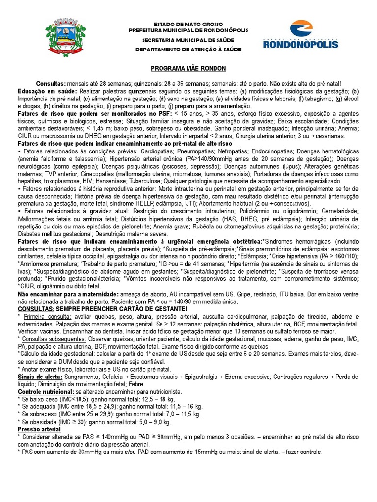 Protocolo Pre Natal | Download grátis PDF | Gravidez | Epidemiologia