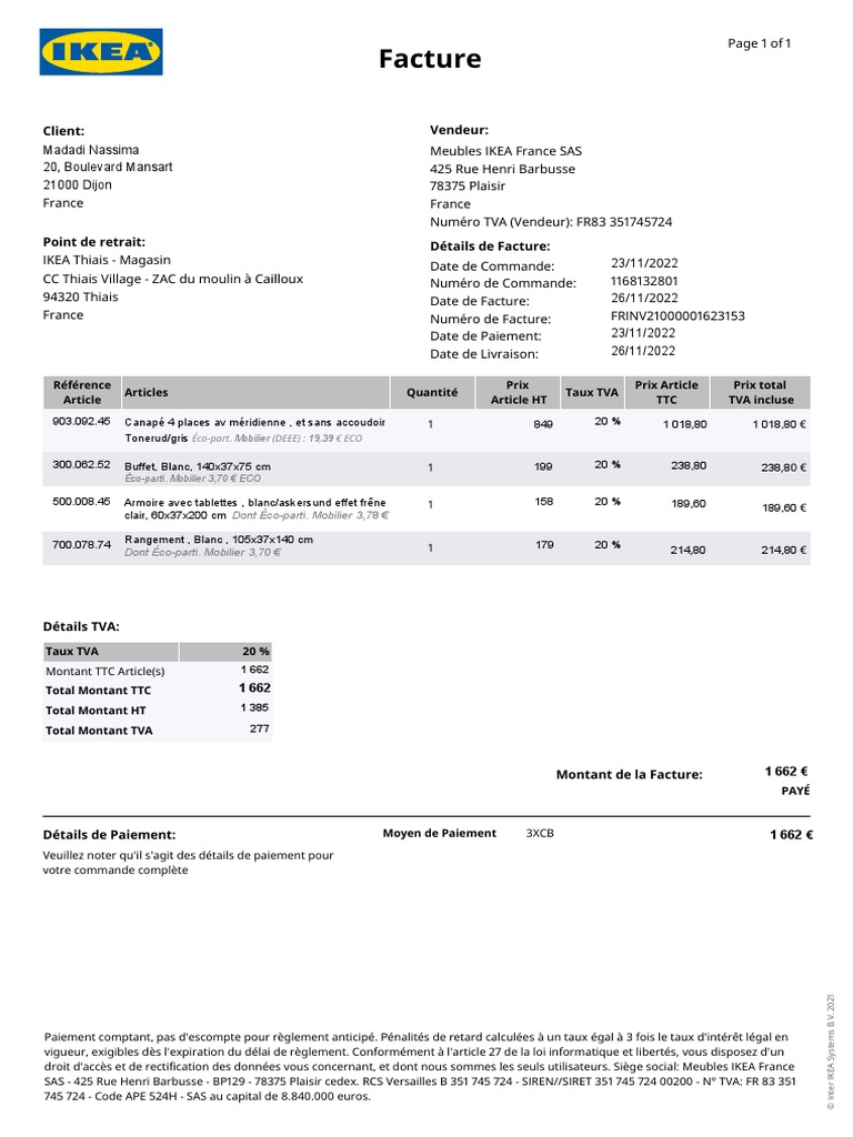 Facture IKEA | PDF | Taxe sur la valeur ajoutée | Facture