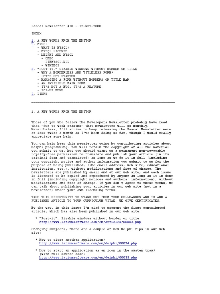 Pascal Newsletter - Delphi+mysql | PDF | My Sql | Window (Computing)