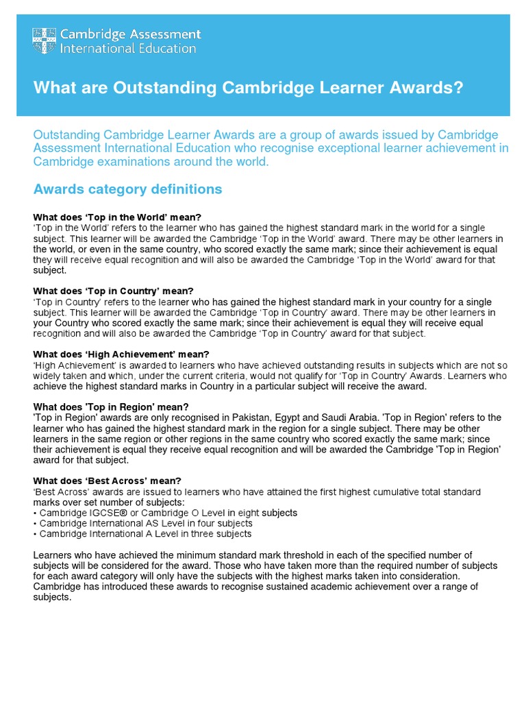 FAQs Outstanding-Cambridge-Learner-Awards | PDF | University Of Cambridge | Audit