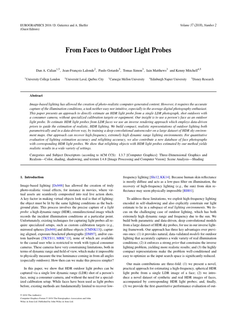 Estimating HDR Light Probes from Faces | PDF | Rendering (Computer ...