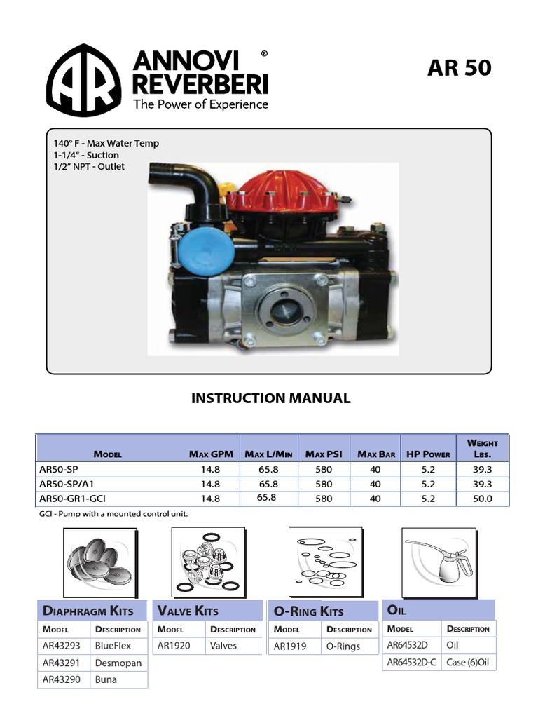 AR 50 Diaphragm Pump Manual | PDF | Pump | Valve
