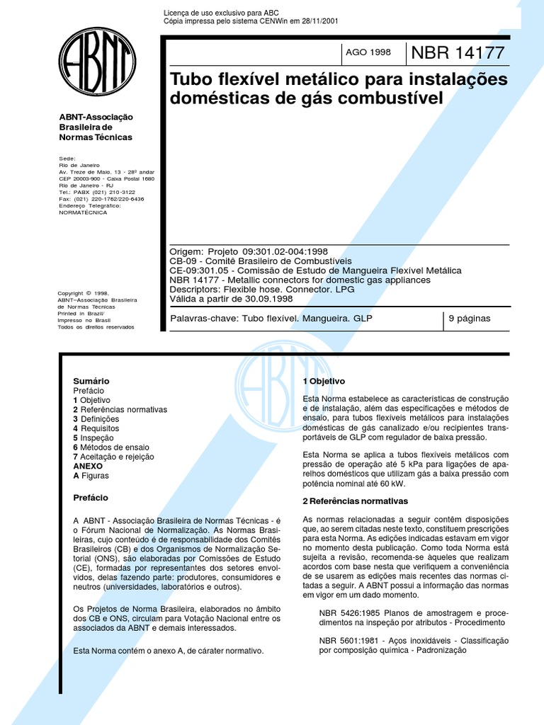 NBR 14177 - Tubo Flexivel Metalico para Instalacoes Domesticas de Gas ...