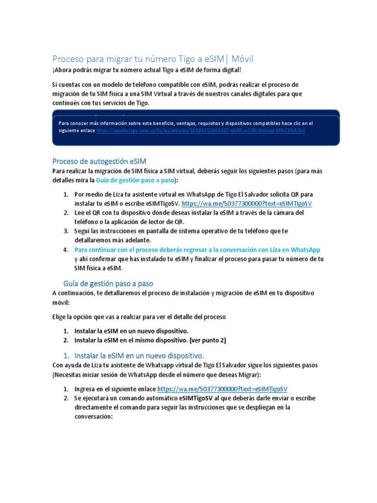 Tigo Ayuda Proceso para Migrar Tu N Mero Tigo A ESIM M Vil 191022 | PDF | Teléfonos móviles ...