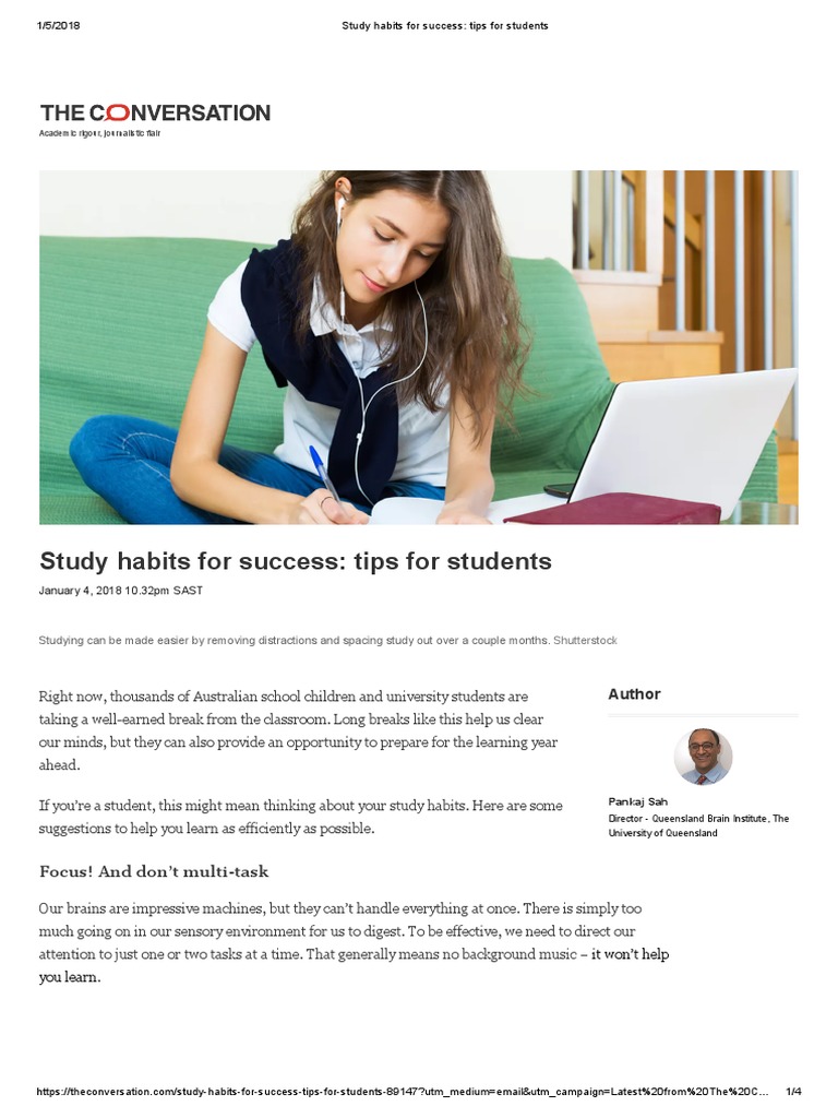 Study Habits For Success Tips For Students Pdf Memory Sleep
