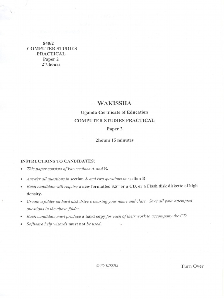 Wakissha Joint Mock Examinations Computer Studies Paper 1 s.4 Computer ... Wakissha Joint Mock Examinations Computer Studies Paper 1 s.4 Computer ...