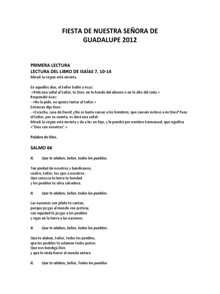 Lectura de La Fiesta Nuestra Señora de Guadalupe | PDF | María, madre ...
