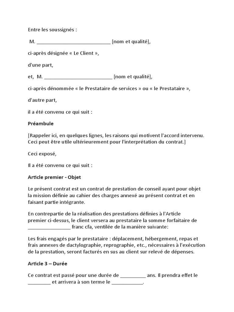 Modèle de contrat de prestation de service | PDF | Assurance
