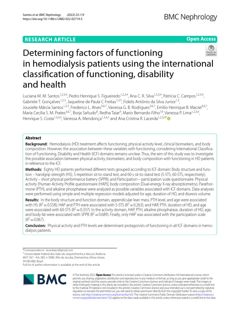Determining Factors Of Functioning In Hemodialysis Patients Using The International