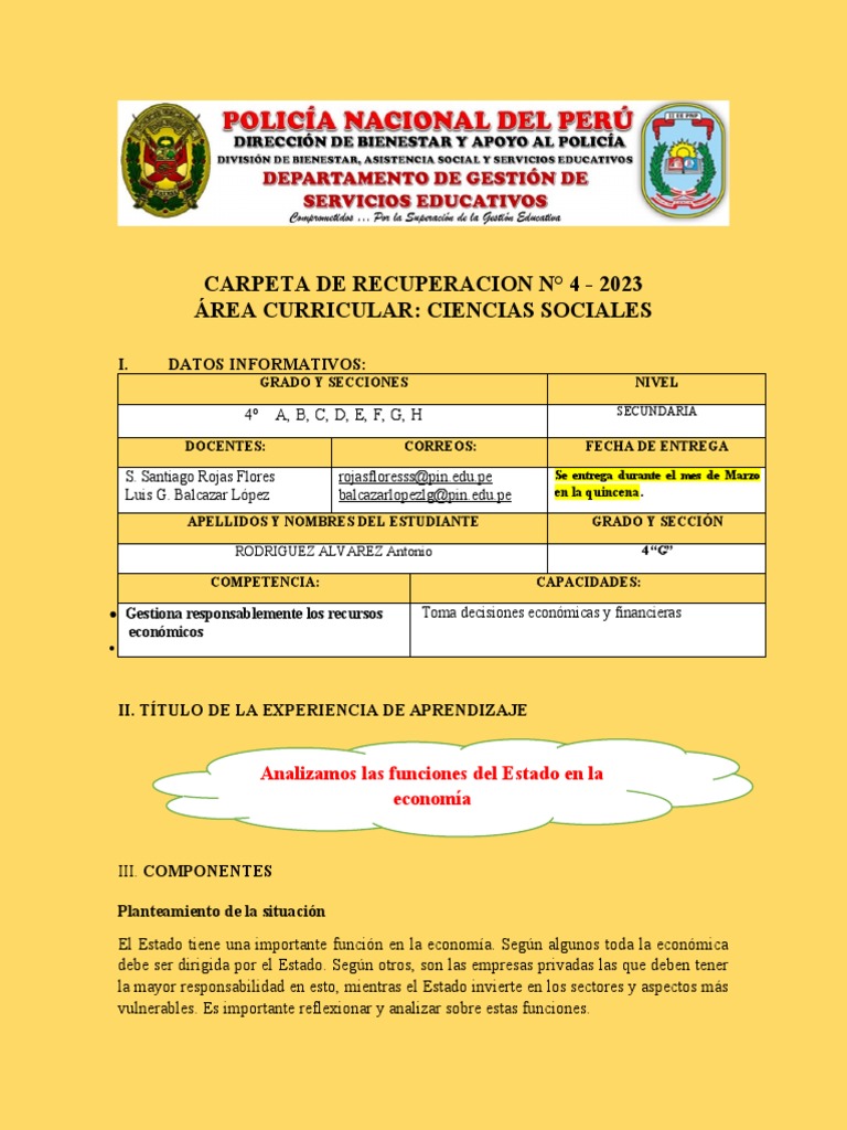 Carpeta de Recuperacion 4 CCSS 4° | PDF | Estado (política) | Perú