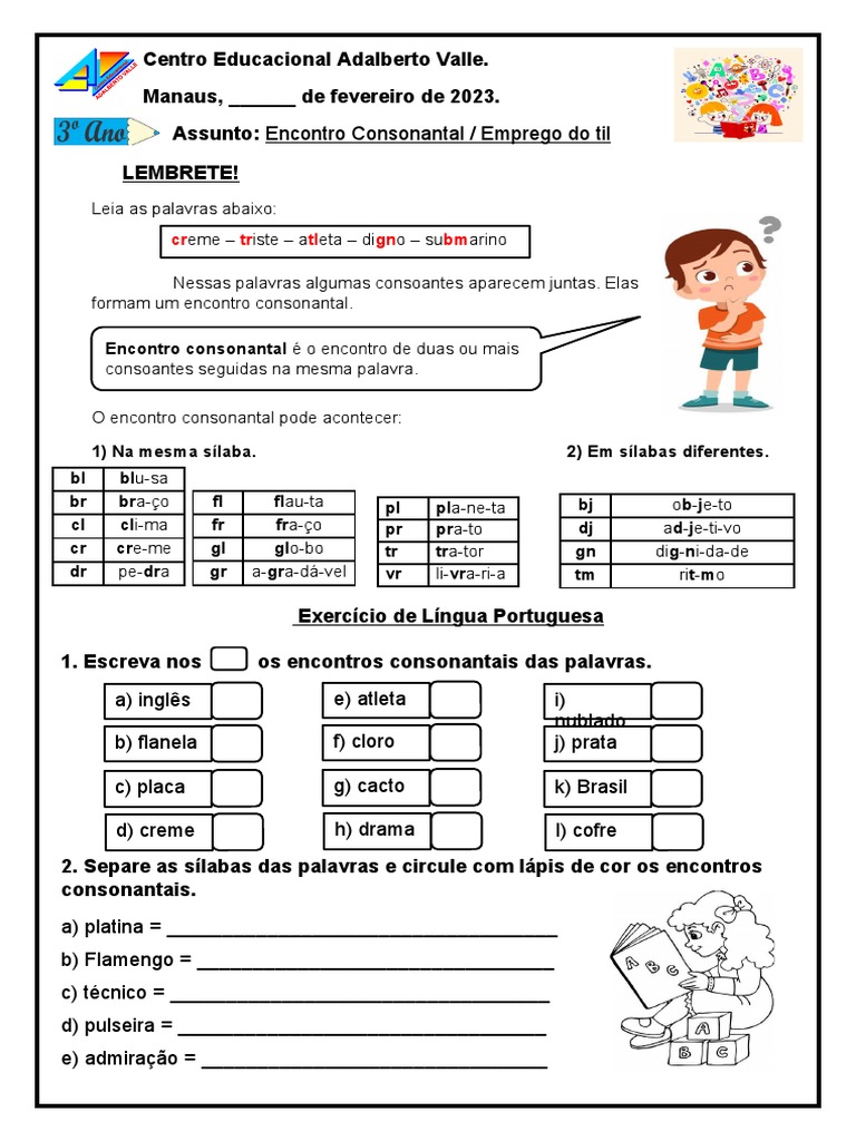 Atividade - Encontro Consonantal | PDF | Linguística | Voz humana