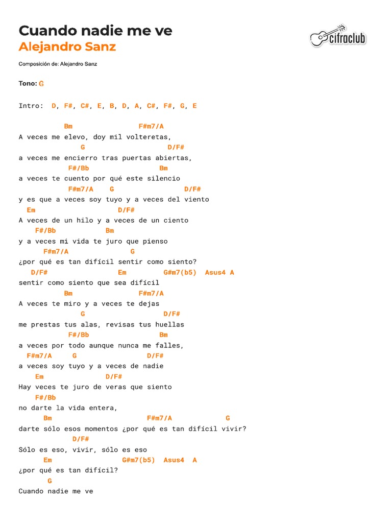 Cifra Club - Alejandro Sanz - Cuando Nadie Me Ve | PDF
