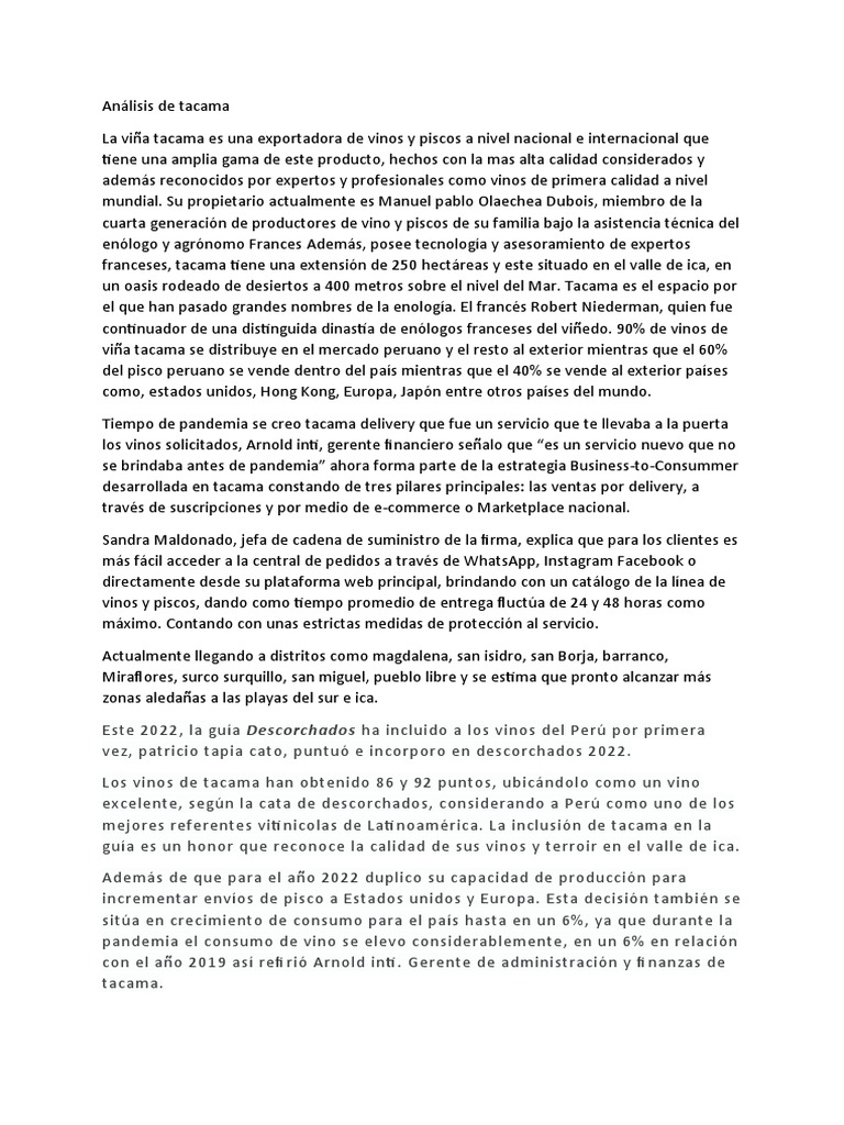 Análisis de Tacama | PDF | Perú | Vino