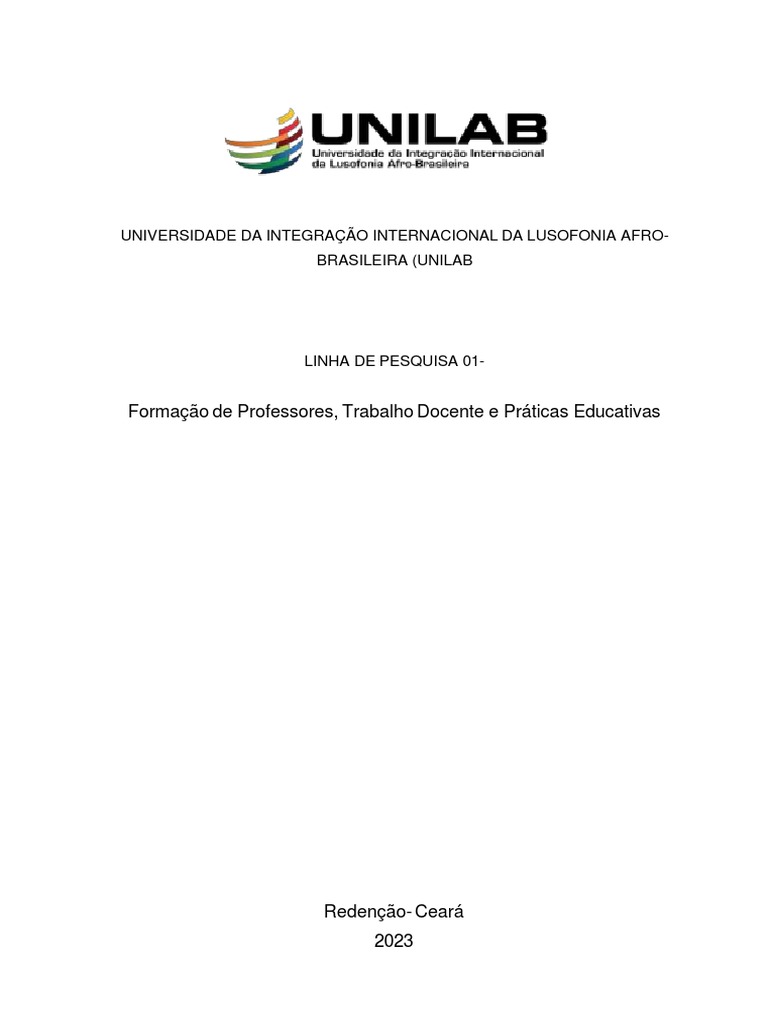 Projeto UNILAB MESTRADO OFICIAL II | PDF | Pedagogia | Aprendizado