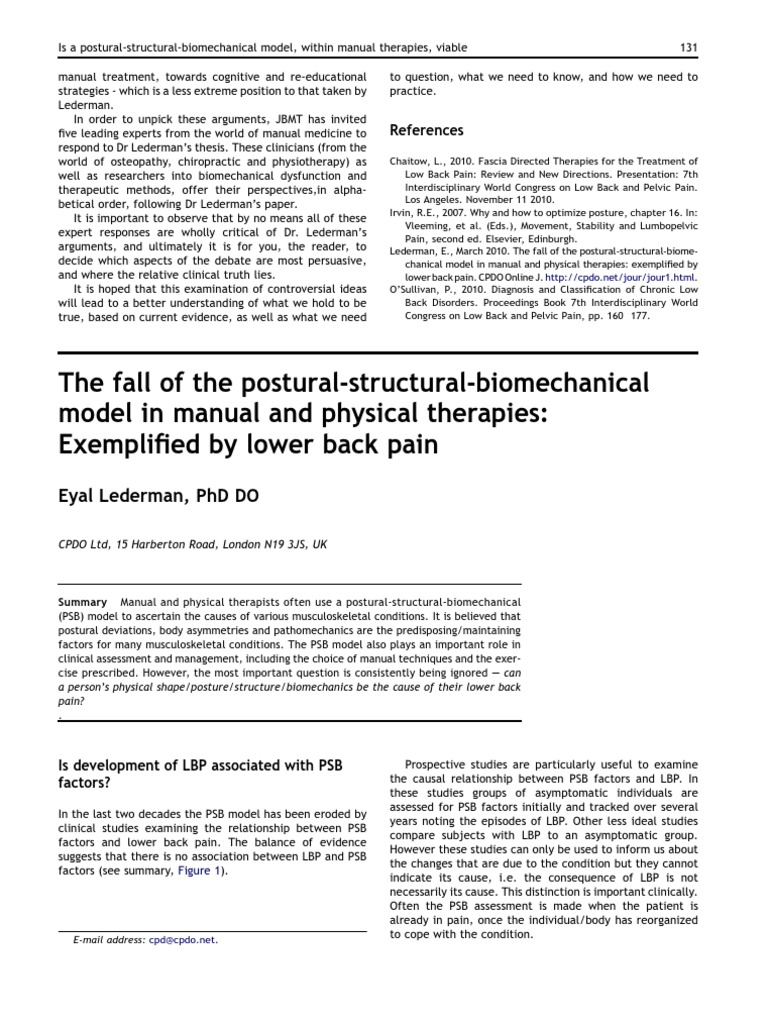 The Fall of The Postural-Structural-Biomechanical Model in Manual and ...