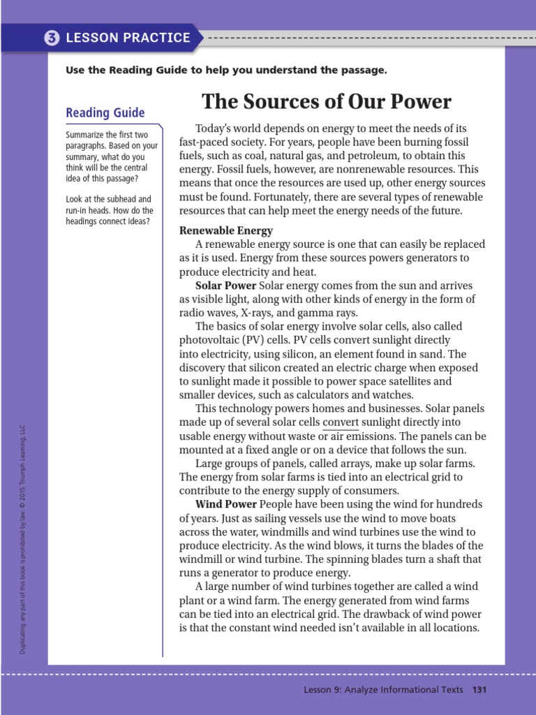 Analyze Informational Texts - Lesson Practice | PDF | Photovoltaics ...