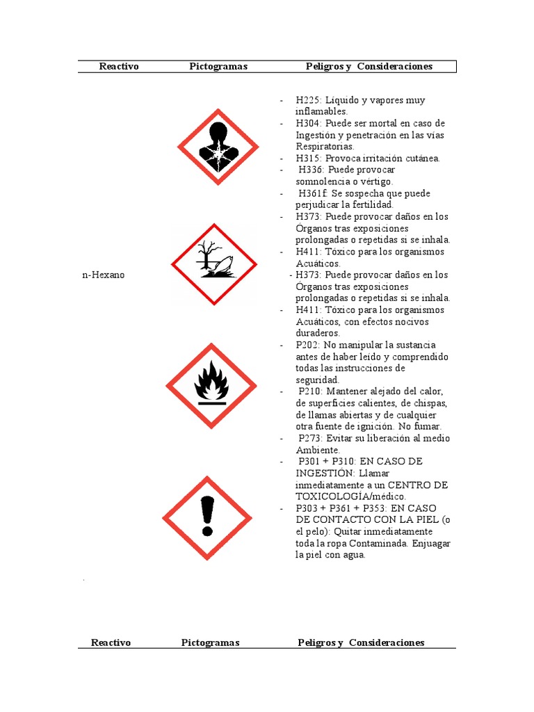 Reactivo Pictogramas Peligros y Consideraciones | Descargar gratis PDF ...