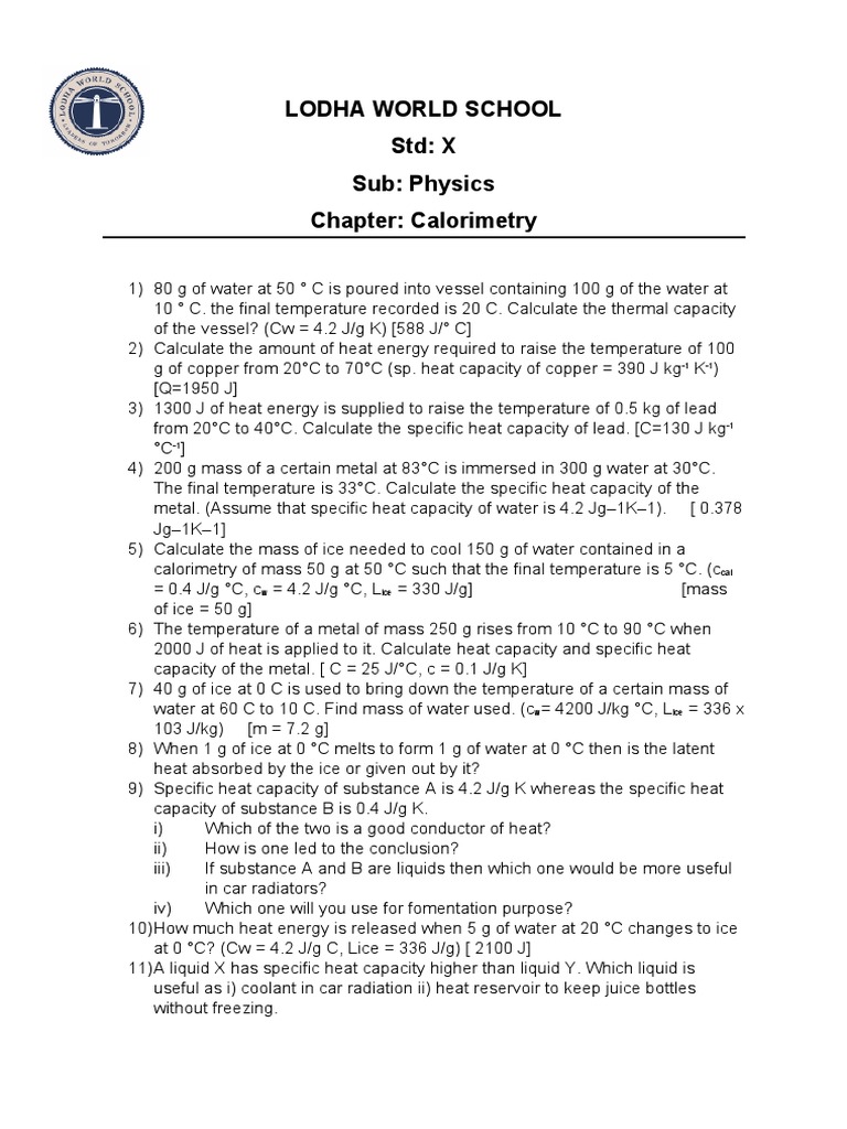 Calorimetry Short Note | PDF | Heat Capacity | Heat