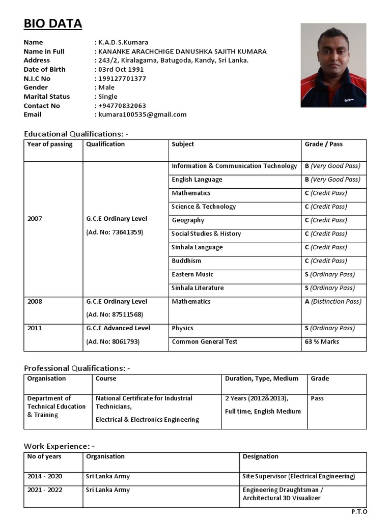 Bio Data: Educational Qualifications | PDF