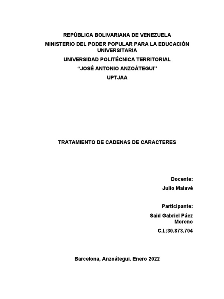 Tratamiento de Cadenas de Caracteres | PDF | Cadena (informática ... Tratamiento de Cadenas de Caracteres | PDF | Cadena (informática ...