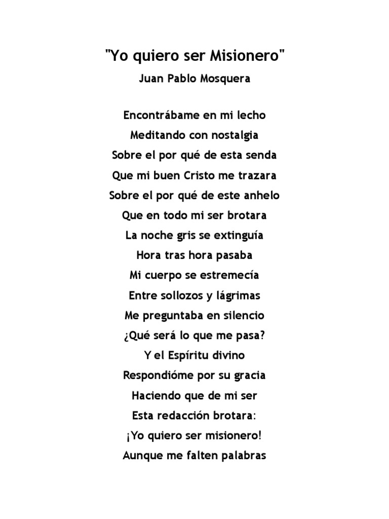 Letra, Poema Misionero Quiero Ser | PDF | Creencia religiosa y doctrina