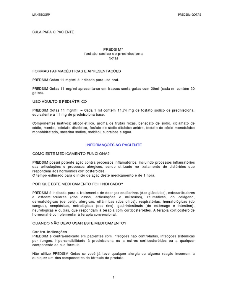 Predsim Gotas 11mg Mantecorp Farmasa 20ml | PDF | Diabetes | Gravidez