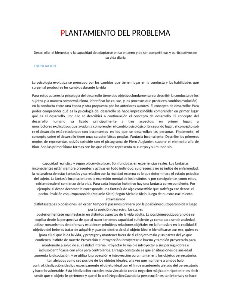 Plantamiento Del Problema | PDF | Psicología del desarrollo | Adultos