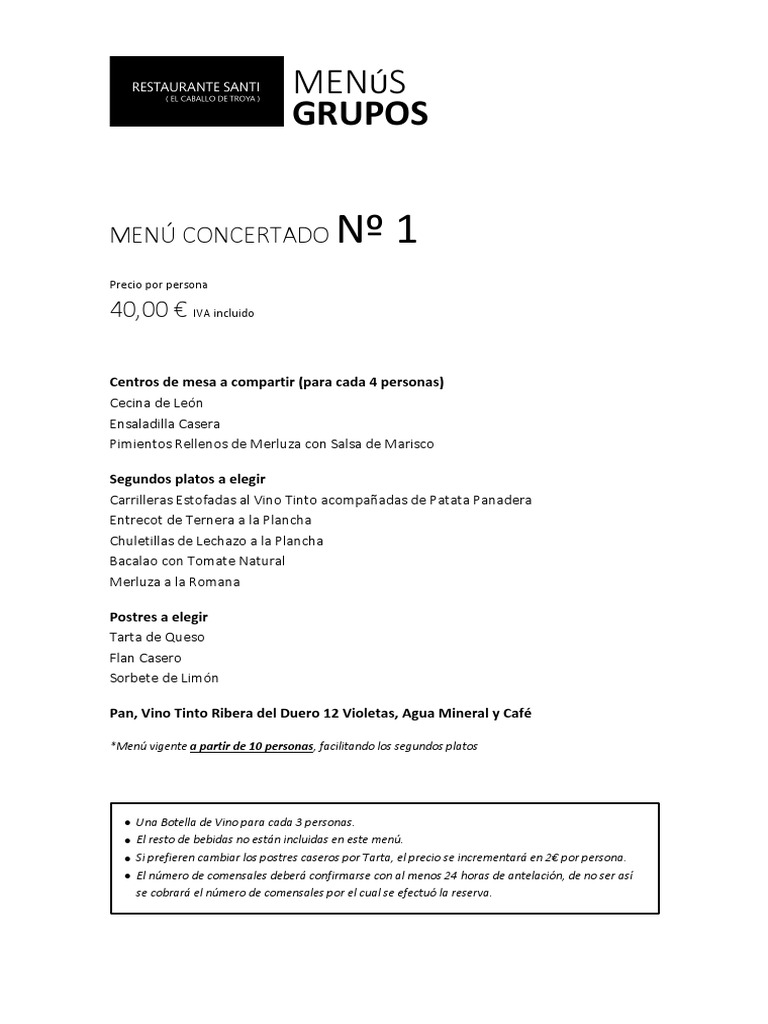 Menú Restaurante Grupo Concertado 1 | PDF | Vino | Cocina de las Americas