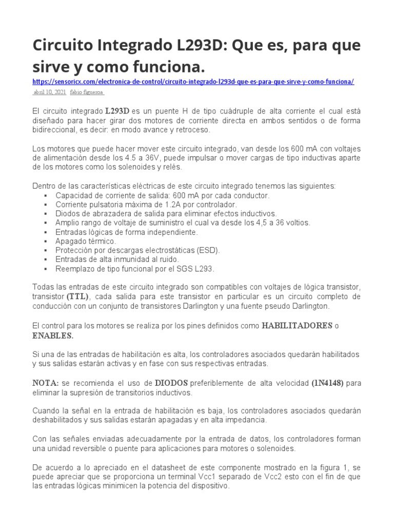 Circuito Integrado L293D | PDF | Circuito integrado | Corriente eléctrica