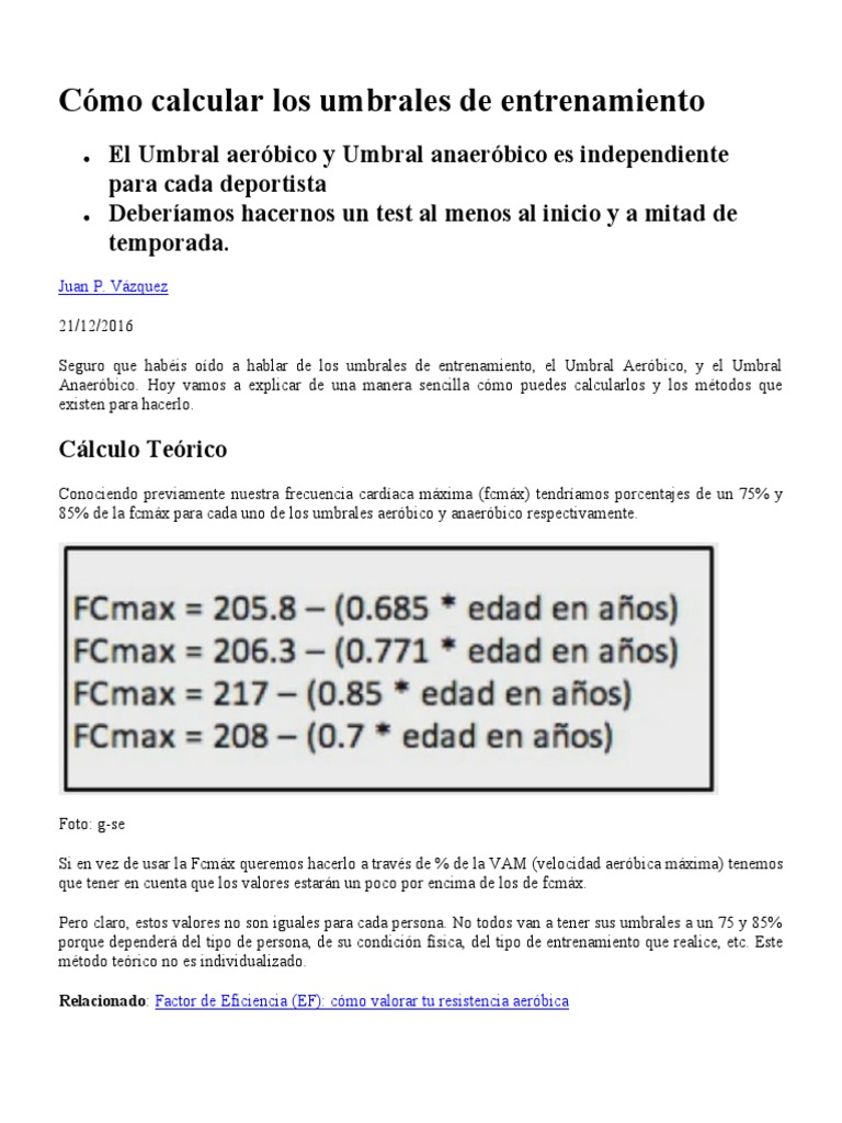 Cálculo de Umbrales de Entrenamiento | PDF | Ejercicio aerobico | Ácido láctico