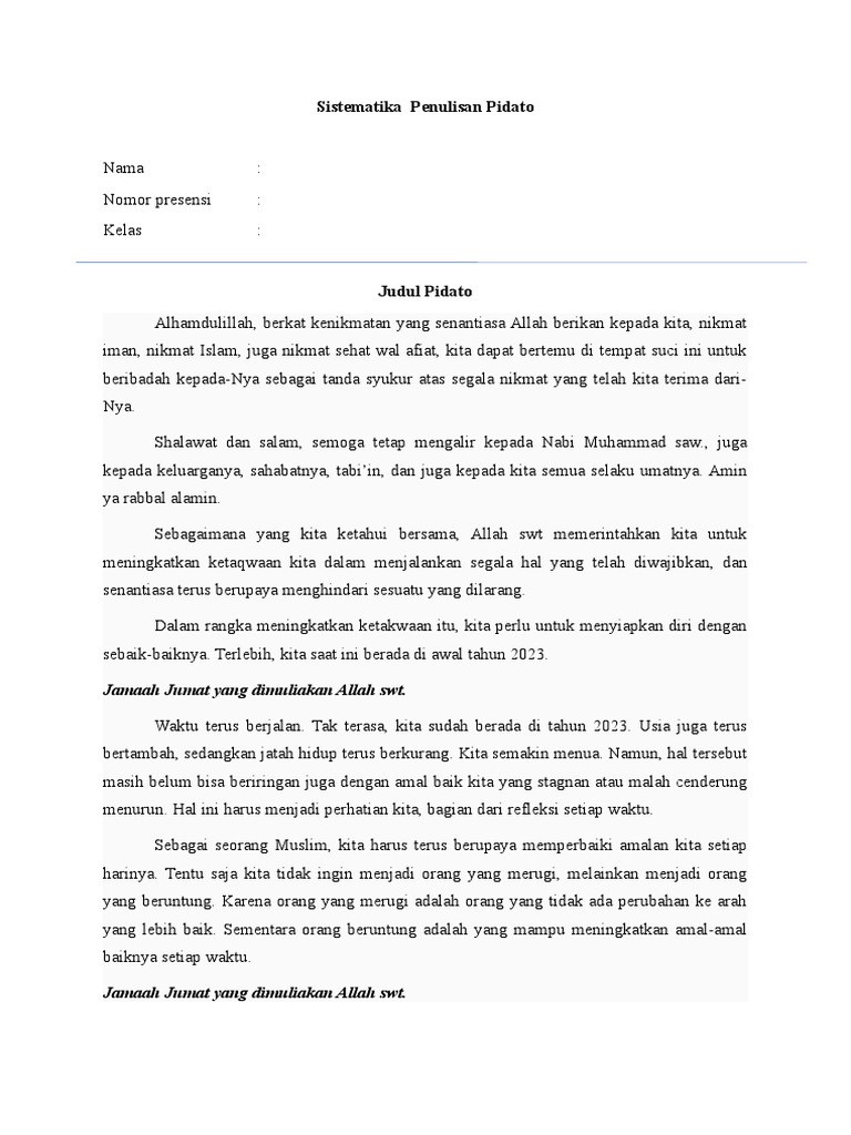Sistematika Penulisan Pidato | PDF