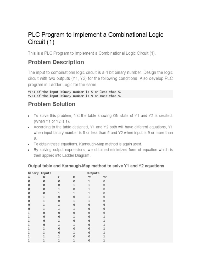 4 Plc Program To Implement A Combinational Logic Circuit Pdf Logic Gate Programmable Logic 1315