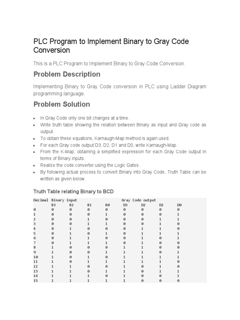 9 PLC Program To Implement Binary To Gray Code Conversion | PDF | Applied Mathematics | Computing