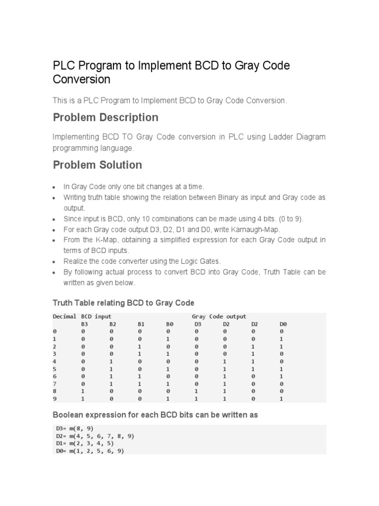 11 Plc Program To Implement Bcd To Gray Code Conversion Pdf Binary Coded Decimal Logic Gate 4811