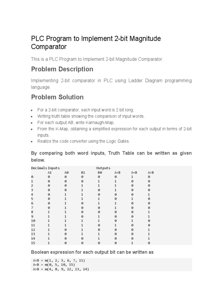 12 PLC Program To Implement 2 Bit Magnitude Comparator | PDF | Theory ...