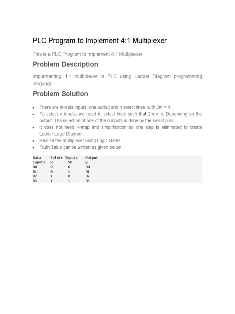 13 PLC Program To Implement 4.1 Multiplexer | PDF