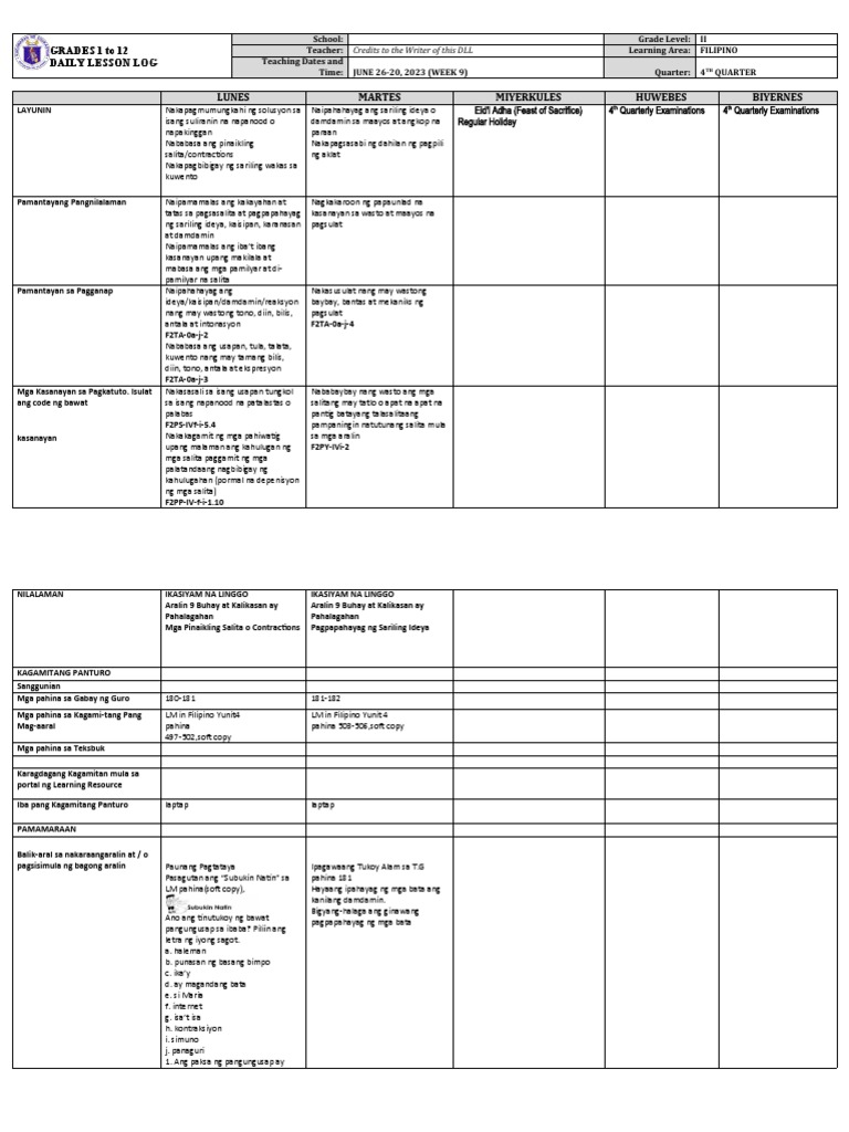 DLL Filipino 2 q4 w9 | PDF