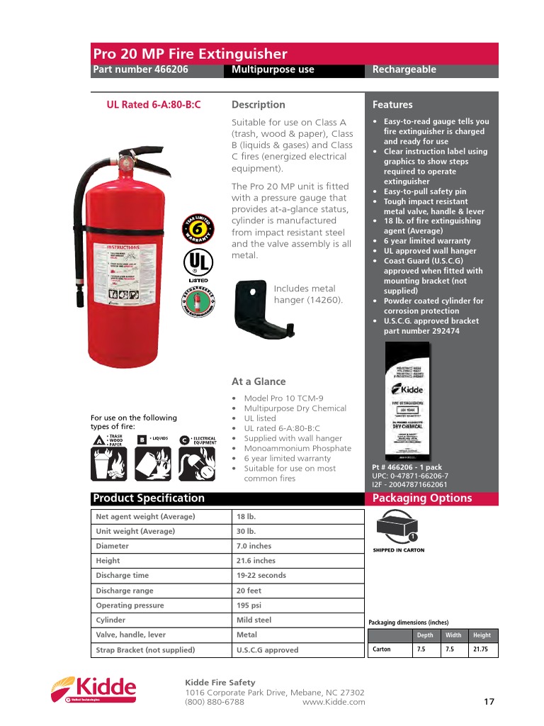 Ficha Extintor 20 LBS Abc PQS Kidde | PDF | Manufactured Goods | Industrial Processes